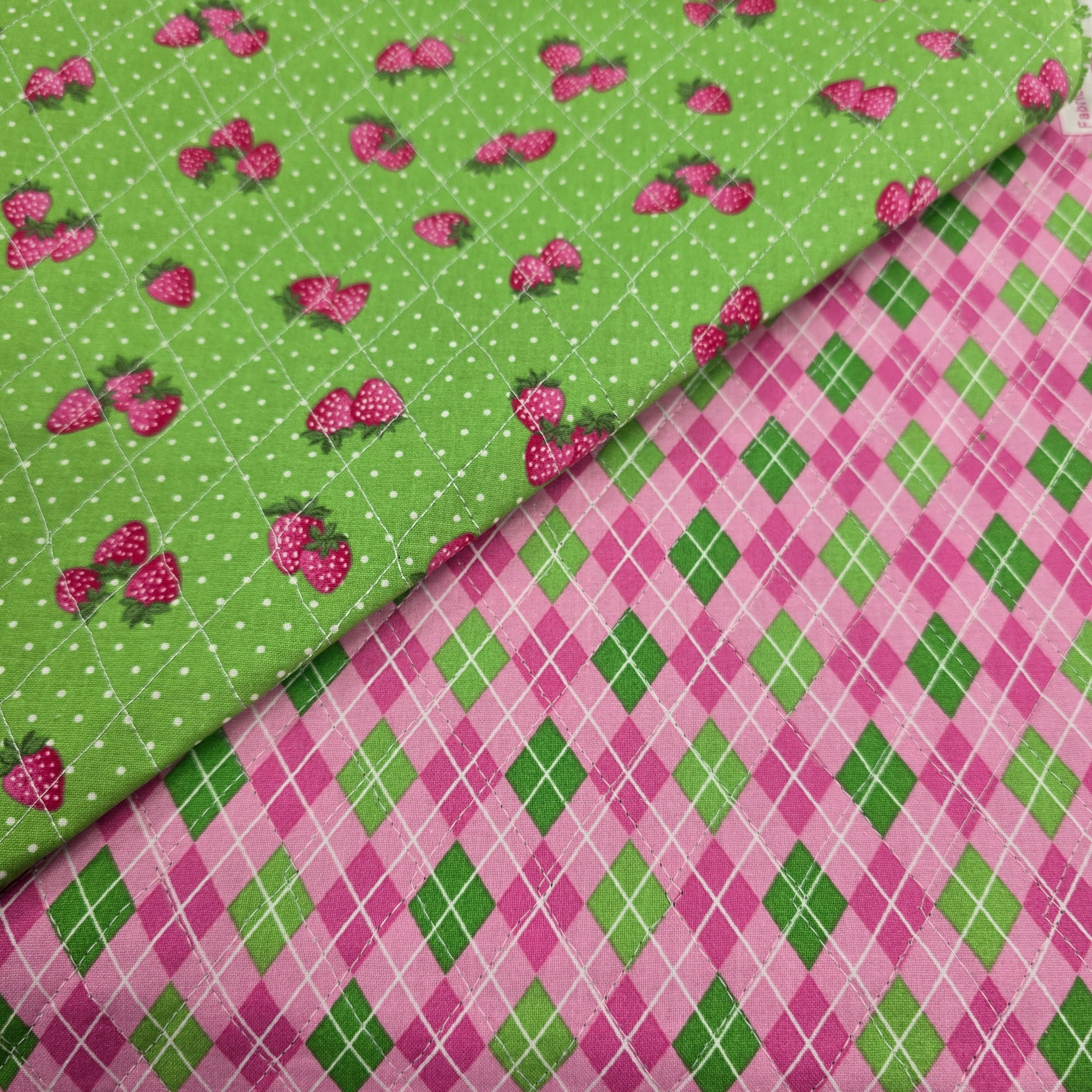 Strawberries & Plaid Pre-Quilted Reversible Cotton Fabric – Fabric ...