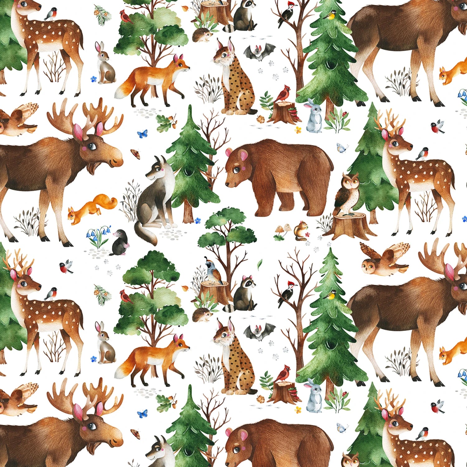 Woodland Animals on White - Elizabeth's Studio Cotton – Funky Monkey ...