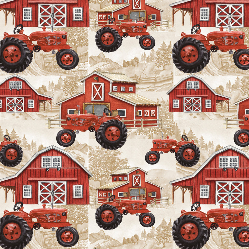 Farm Tractors and Barns - David Textiles – Funky Monkey Fabrics