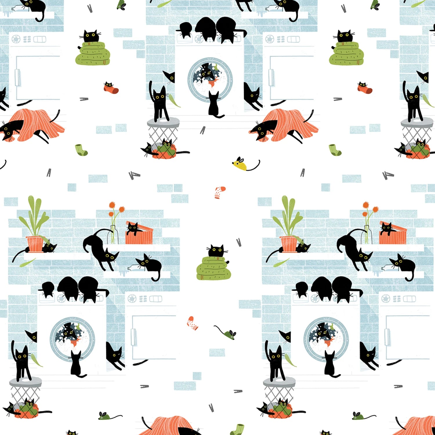 White Rinse Repeat - Cats in the Laundry - Dear Stella Cotton – Funky ...